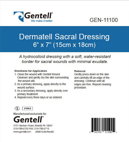 Gentell Dermatell Hydrocolloid 6" x 7" Sacral Dressing – Mak Medical