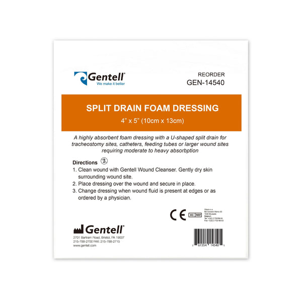 Gentell Non-Bordered Split Drain Foam Dressing 4" x 5" – Mak Medical