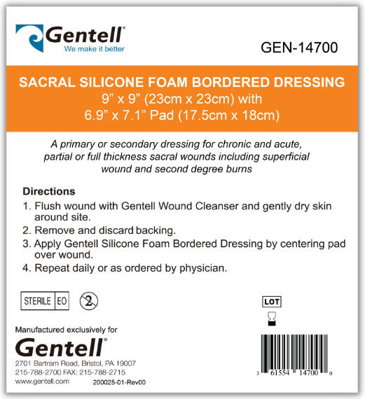 Gentell Silicone Sacral Bordered Foam Dressing 9" x 9" – Mak Medical