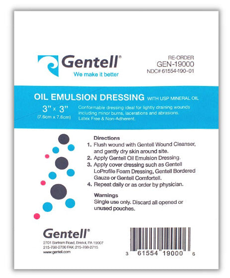 Gentell Oil Emulsion Dressing 3" x 3" – Mak Medical